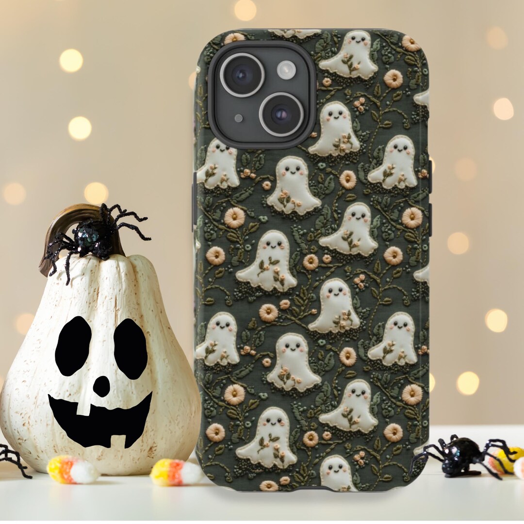 Ghostly Cute Faux Beaded Halloween Phone Case | Not so Spooky Ghost ...