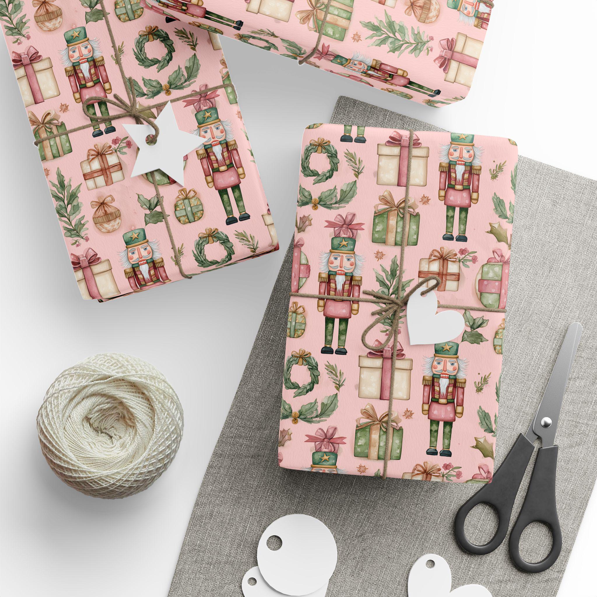 Pink Nutcracker Wrapping Paper, Retro Pink Vintage Christmas Wrapping ...