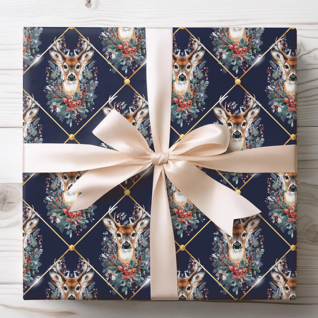 Deer Christmas Wrapping Paper, Hunters Vintage Wrapping Roll, Gift ...