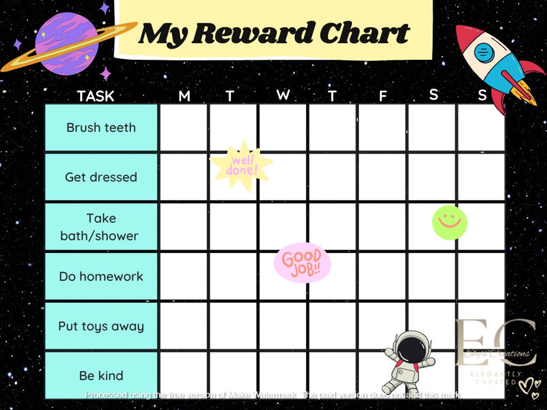 Printable Reward Chart for Kids | Cute Space Design | Girls and Boys ...