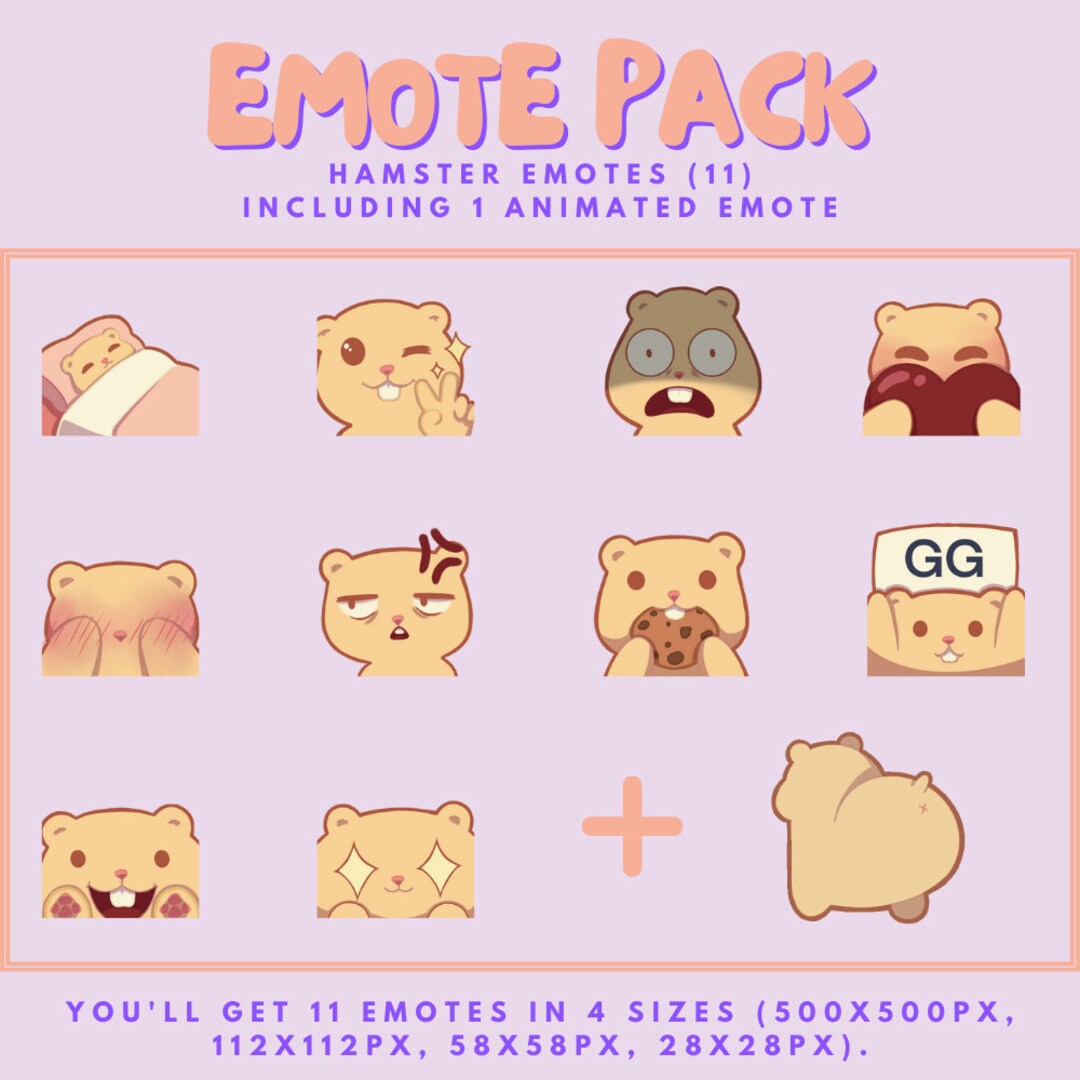 Cute Hamster Emote Pack (11) Including 1 Animated Emote for Discord ...