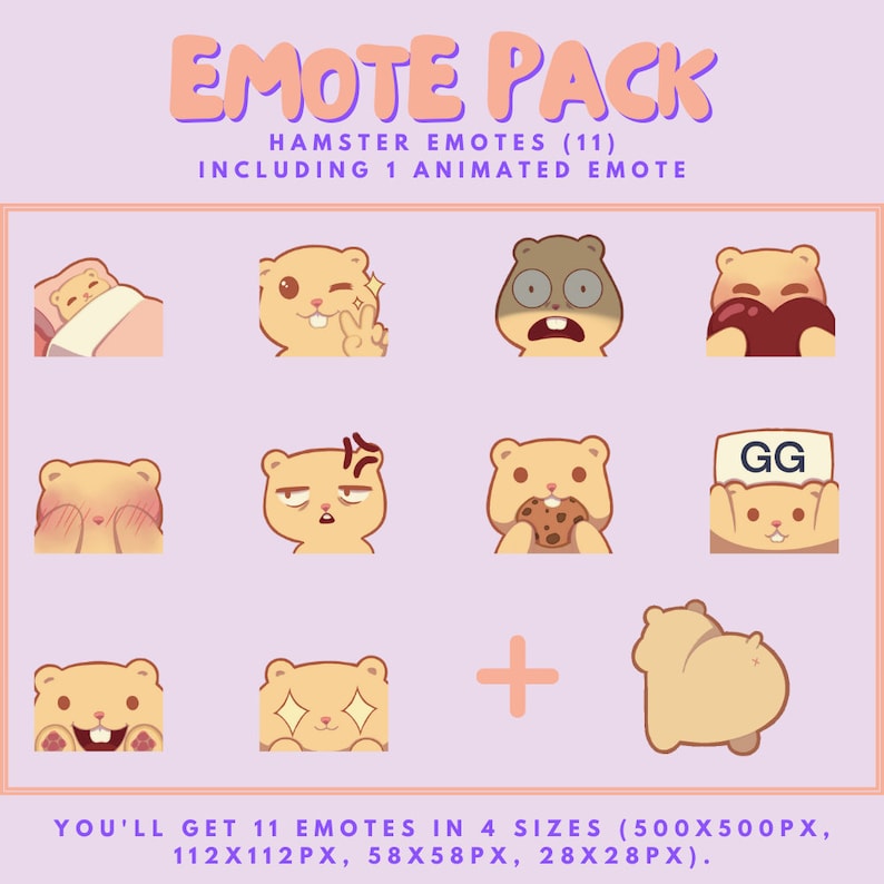 Cute Hamster Emote Pack (11) Including 1 Animated Emote for Discord ...