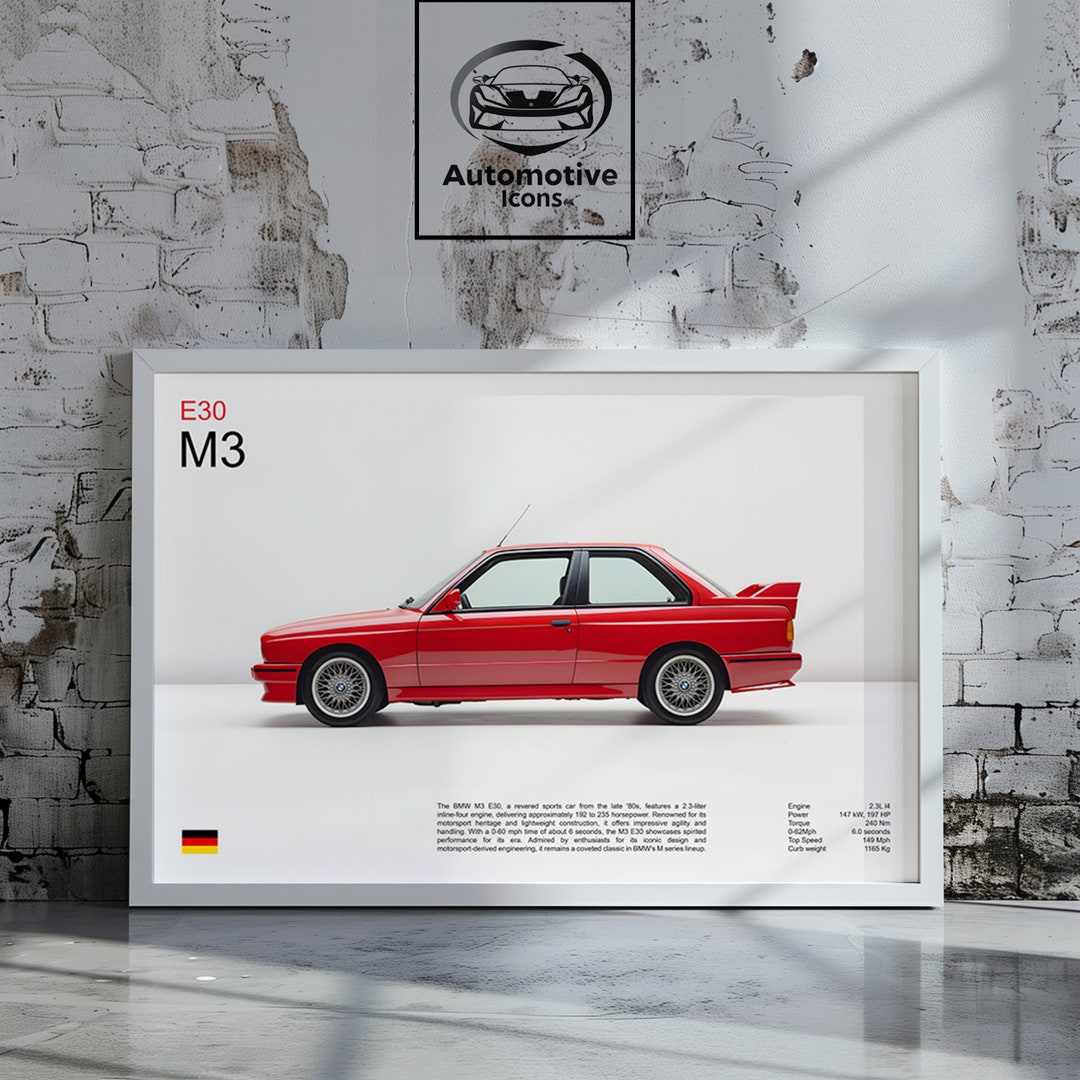 Classic BMW E30 M3 Timeless Racing Icons Poster: Vintage BMW M3 E30 ...
