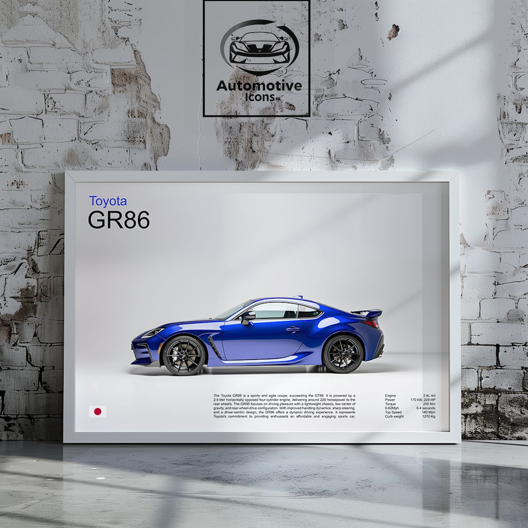 Toyota GR86 Poster, Japanese Supercar Wall Art Print, Luxury Car Wall ...