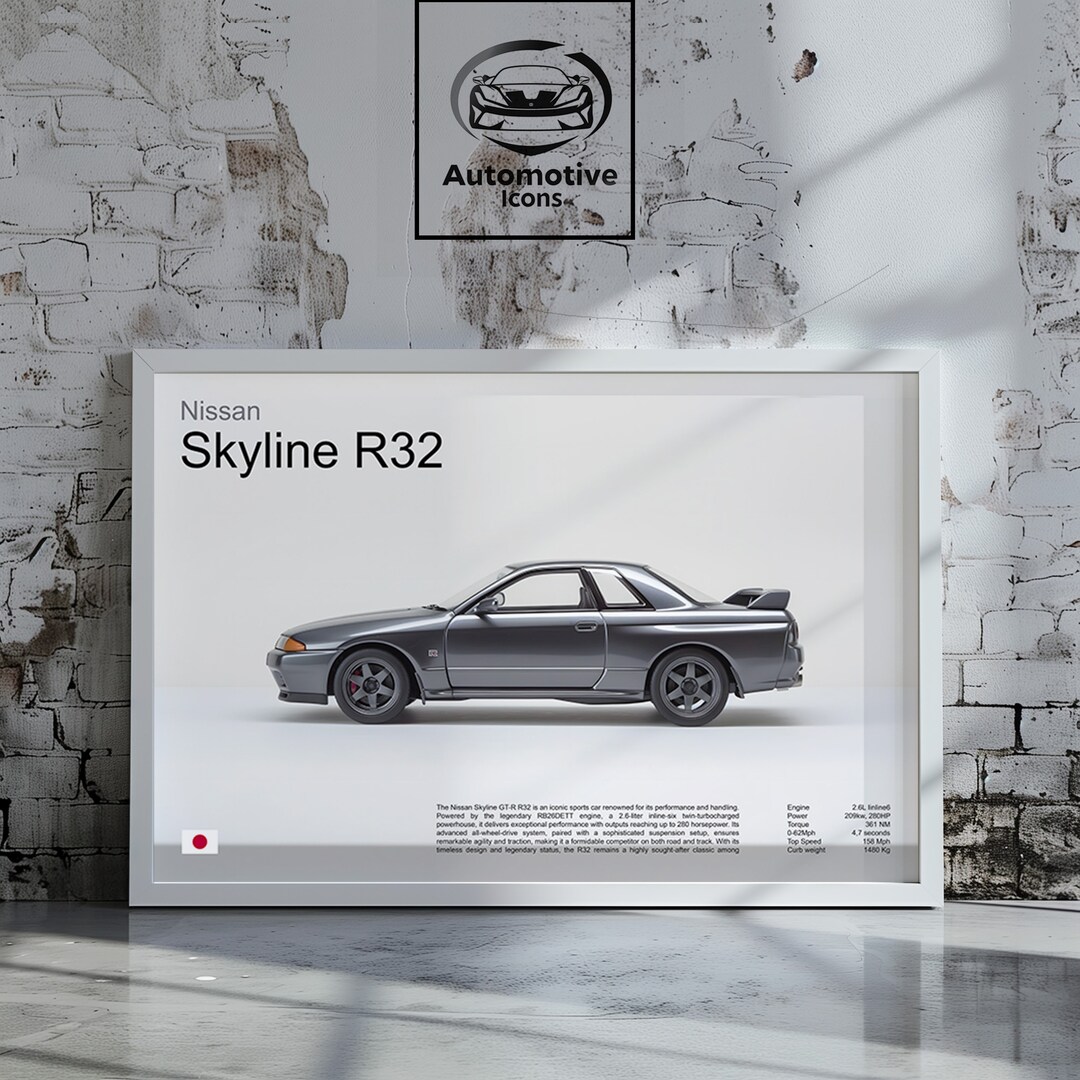 Nissan Skyline R32 Poster Print Classic Jdm Sports Car Automotive Decor ...
