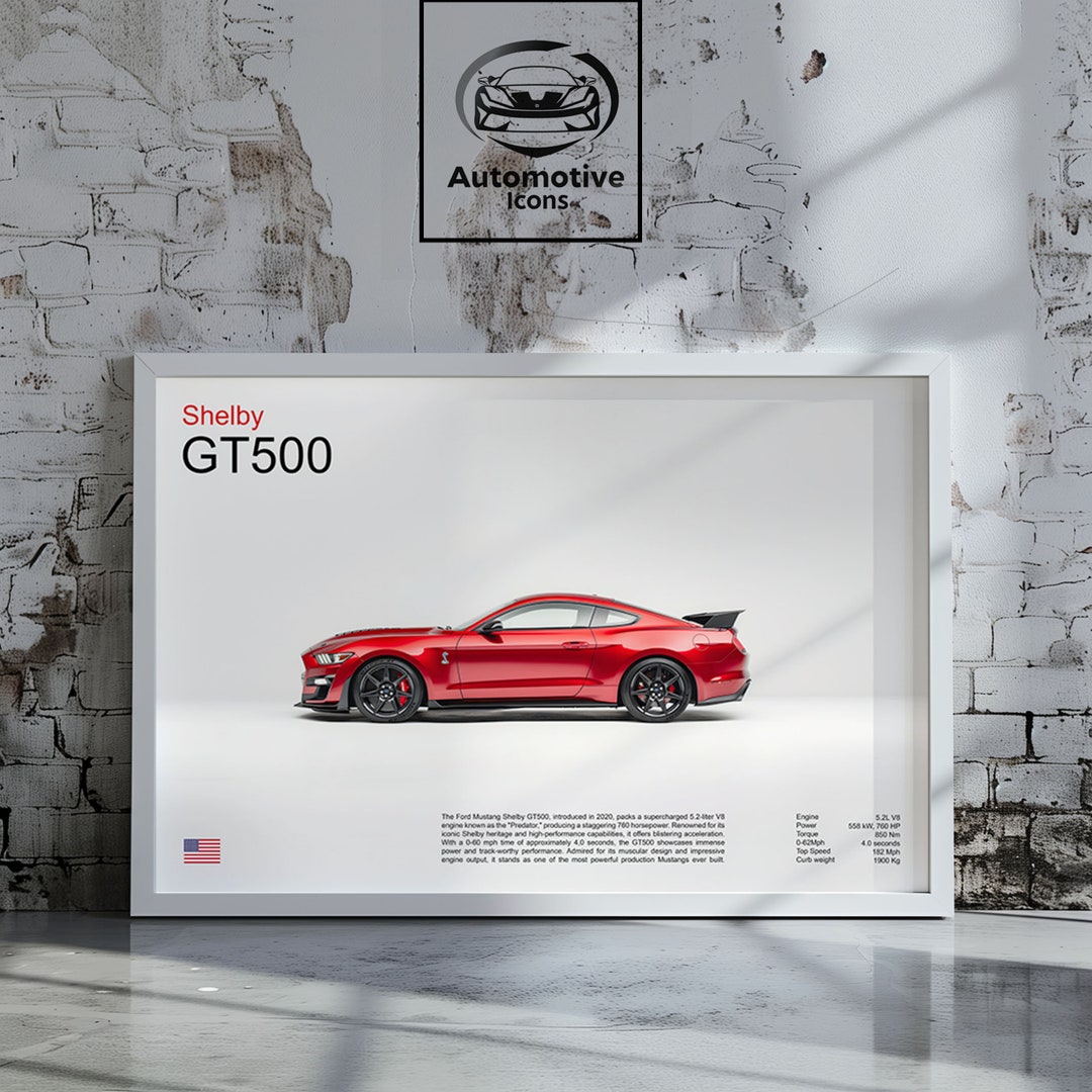 Ford Mustang Shelby GT500 Poster, American Supercar Wall Art Print ...