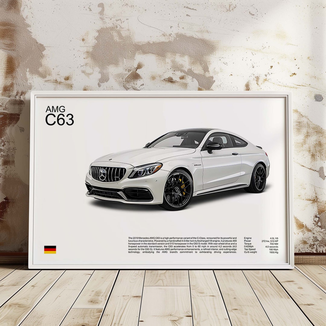 Mercedes AMG C63 W205 Poster German Supercar Wall Art Print, Luxury Car ...