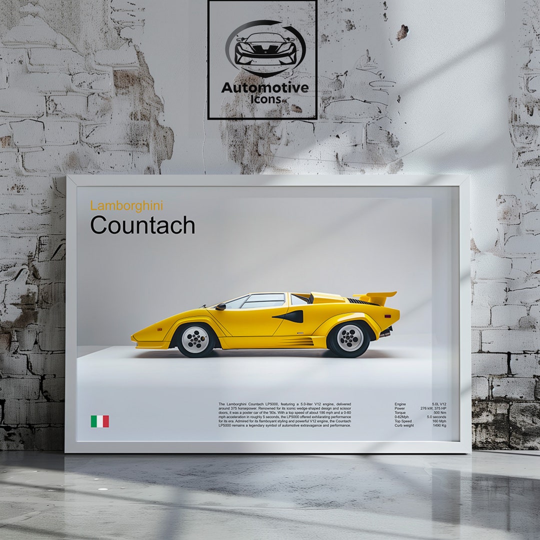 Classic Lamborghini Countach LP5000 Poster, Italian 80s Vintage ...