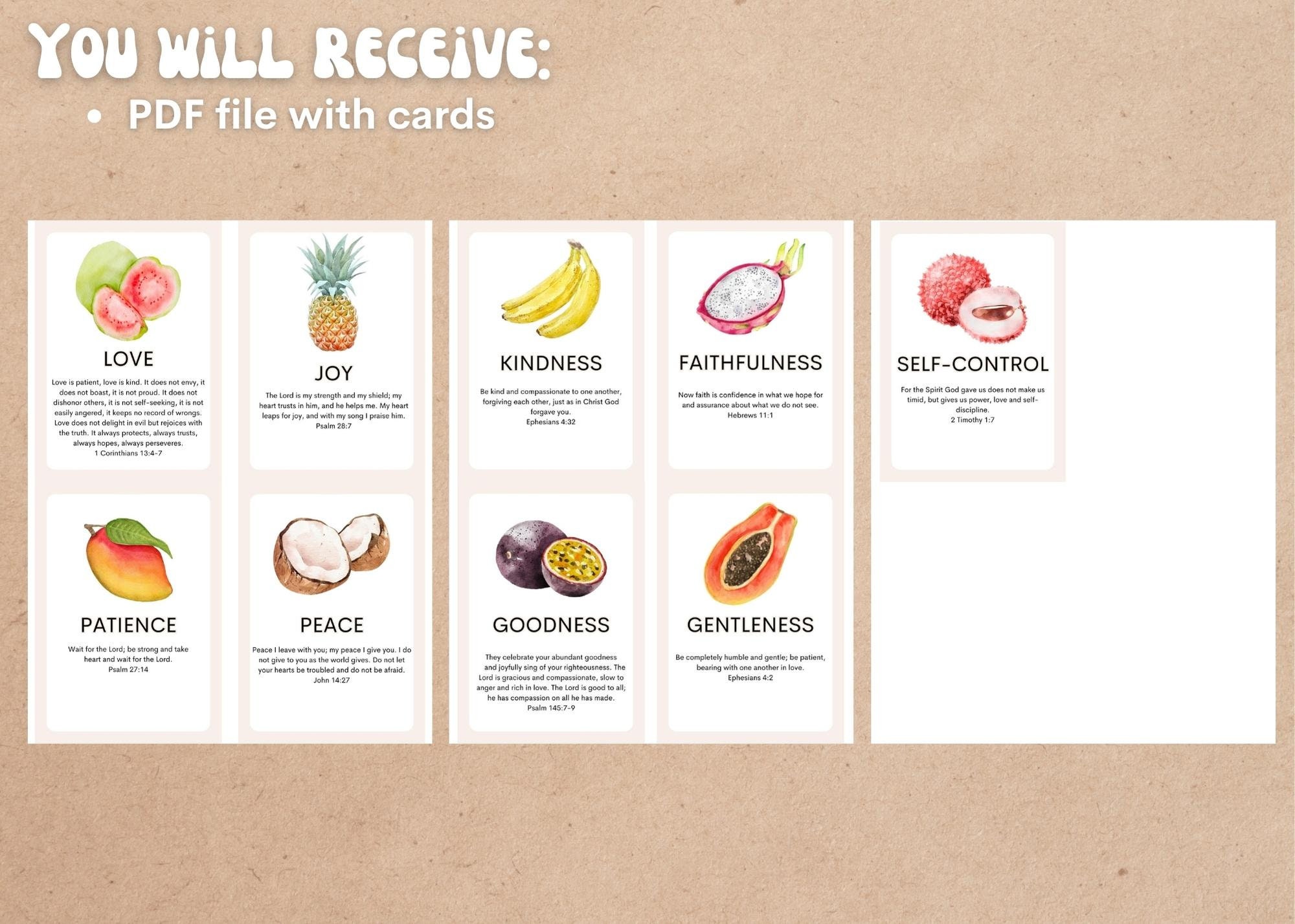 Fruit of the Spirit Scripture Cards, Wall Hangings Bible Study Cards ...