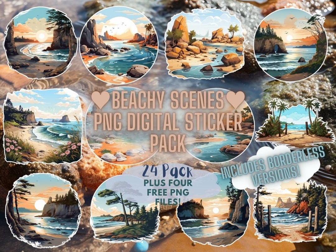 Beach Scenes Digital Sticker Pack-borderless Graphics-printable ...