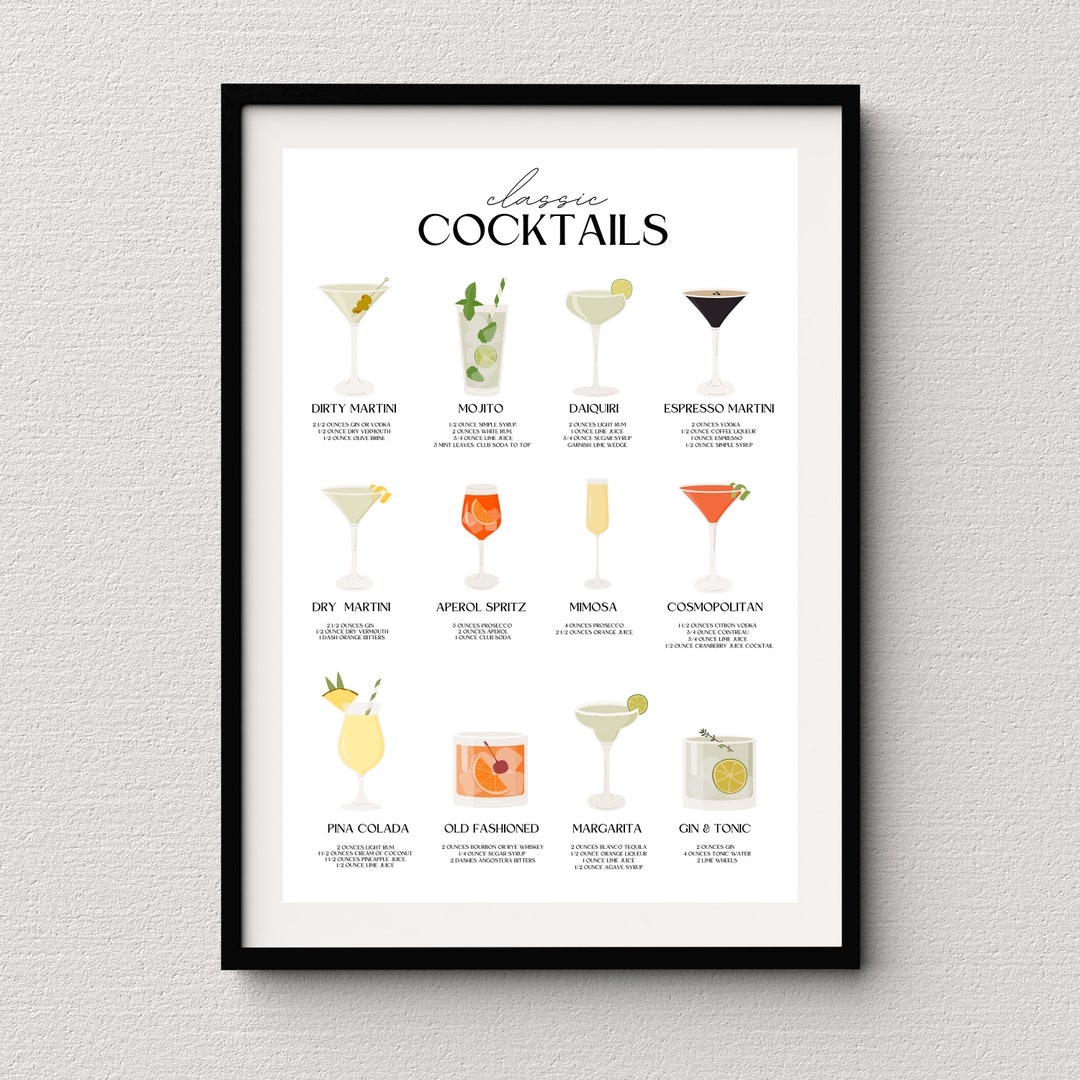 Cocktail Menu Print | Wine Poster | Cute Wall Art Gift | Home Decor ...