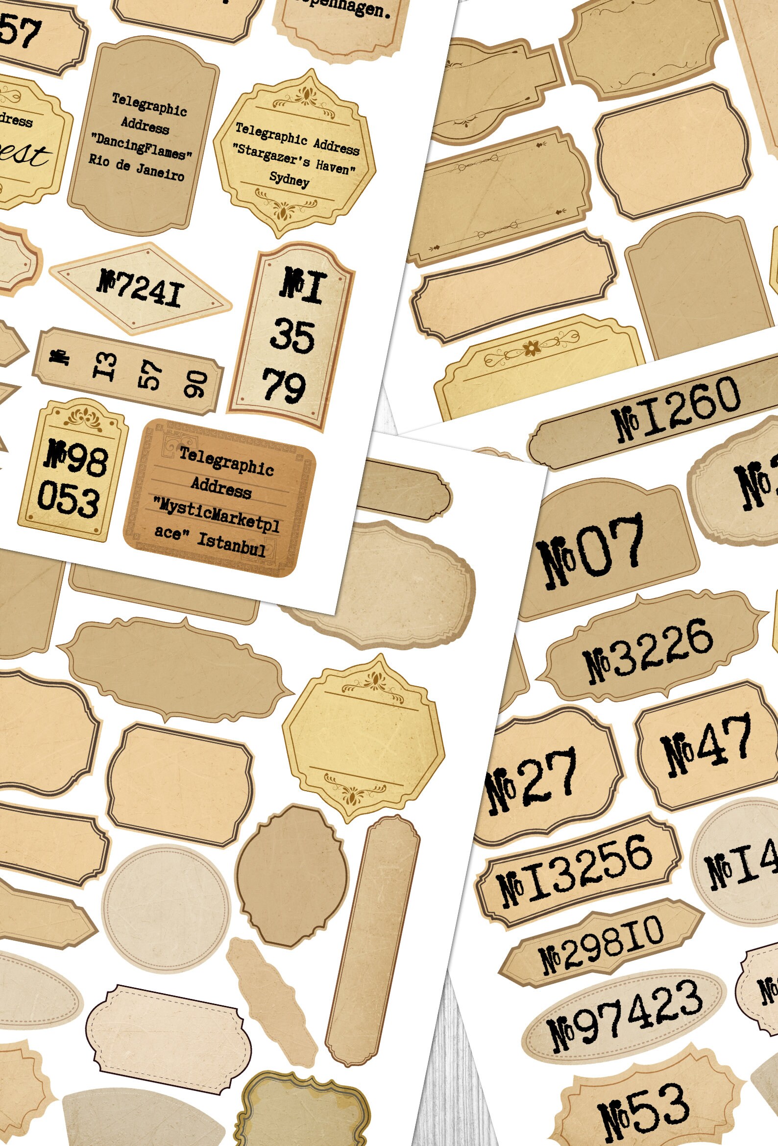 8 Page Labels Set: Text Numbers & Blank Embellishments, Digital ...