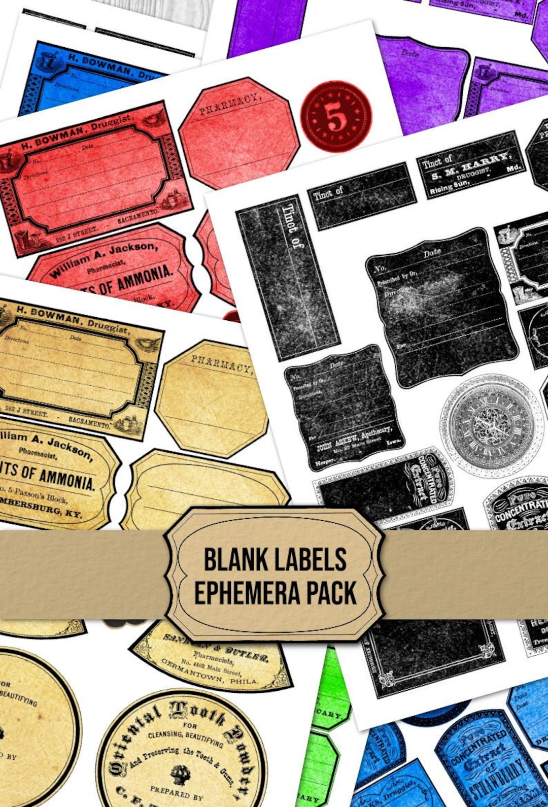 Vintage Junk Journal Labels, Ephemera Digital Download, Distressed ...