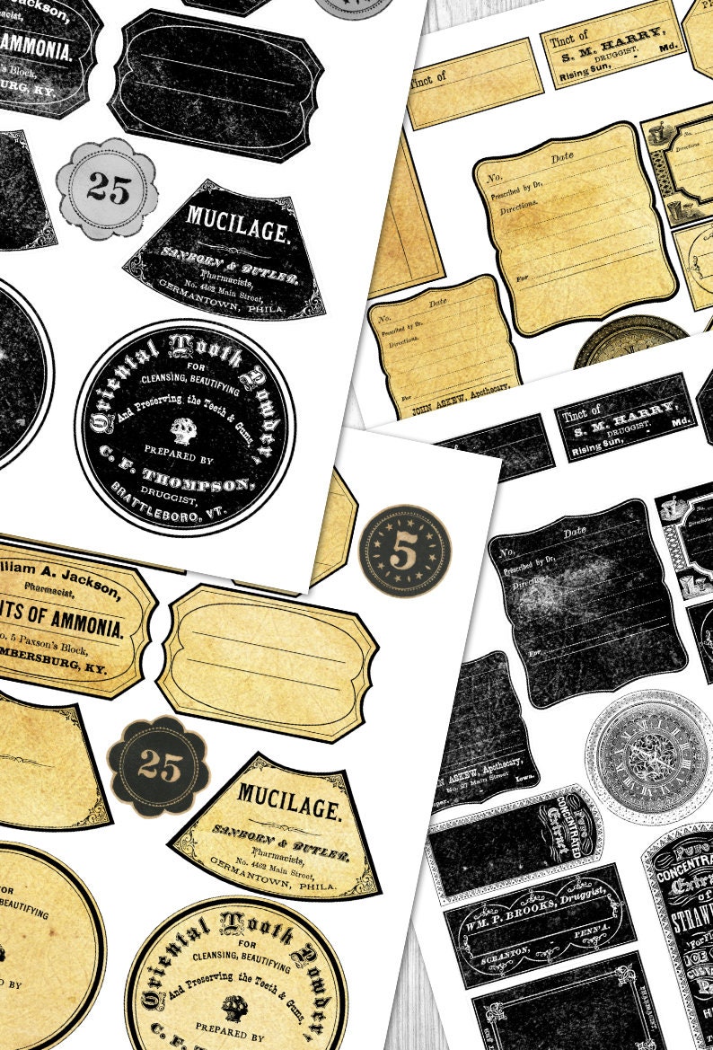 Vintage Junk Journal Labels, Ephemera Digital Download, Distressed ...