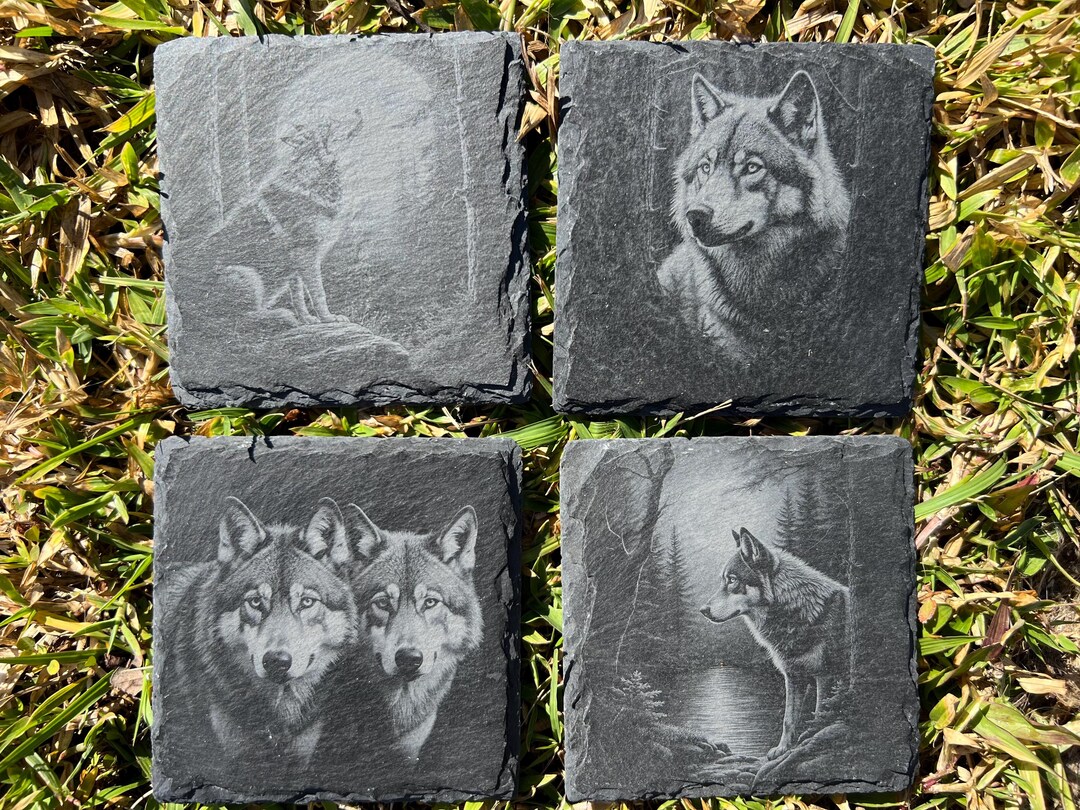 Set of 4 Natural Slate Coasters Featuring Wolves - Etsy
