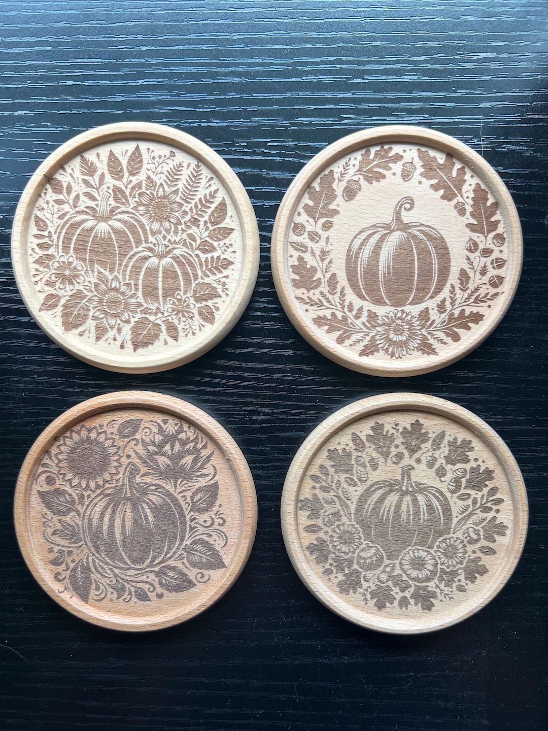 Pumpkin Design Natural Arcadia Wood Coasters/ Set of 4 - Etsy