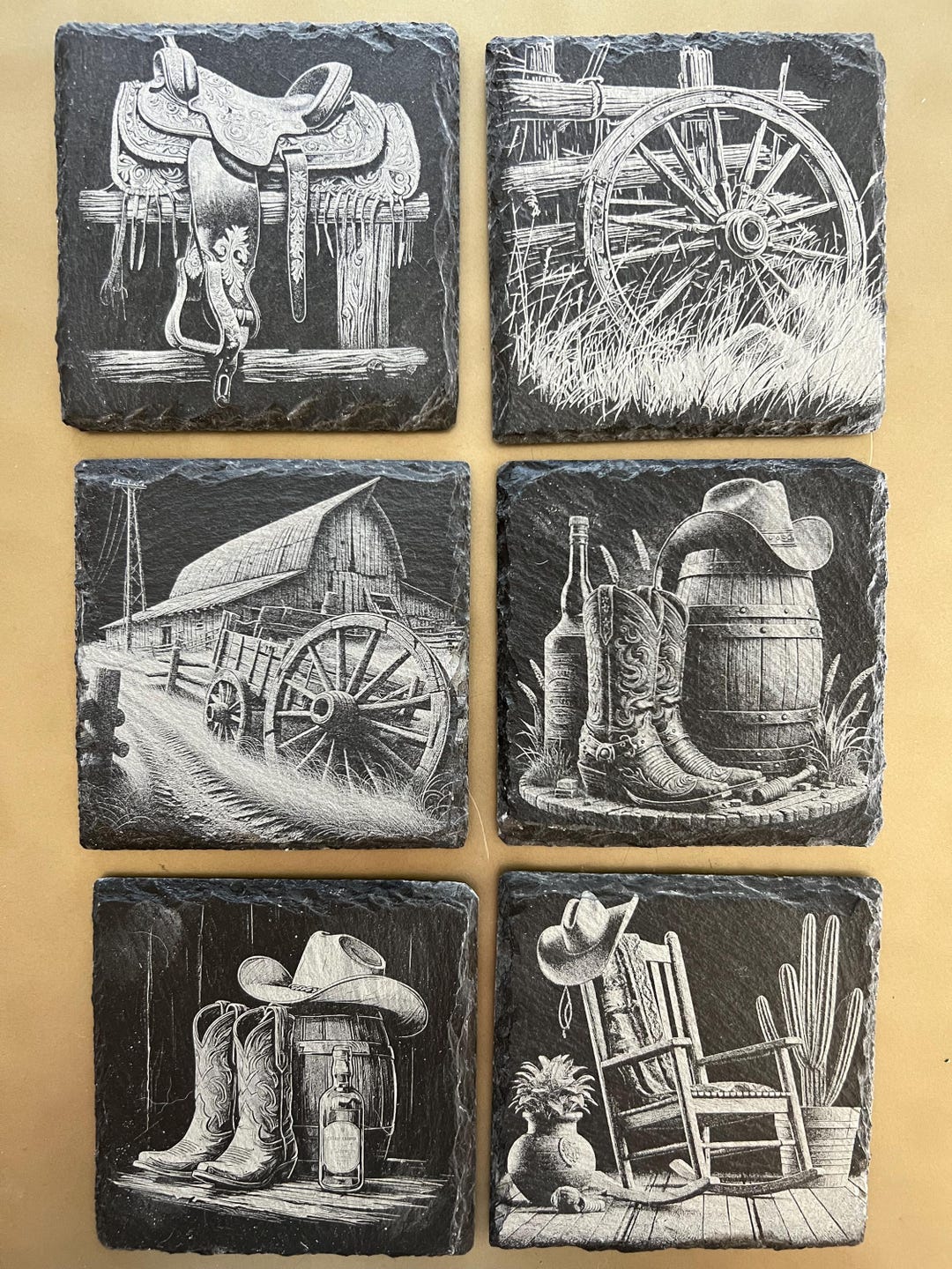 Cowboy Themed Slate Coasters, Set of 6 Coasters - Etsy