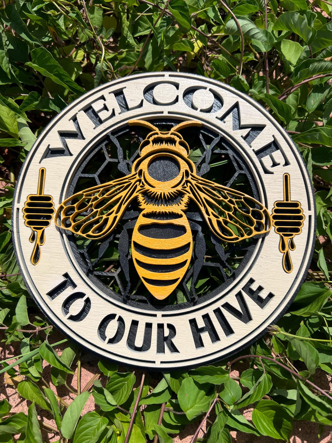 3 Layer Wooden Bee Welcome Sign - Etsy UK