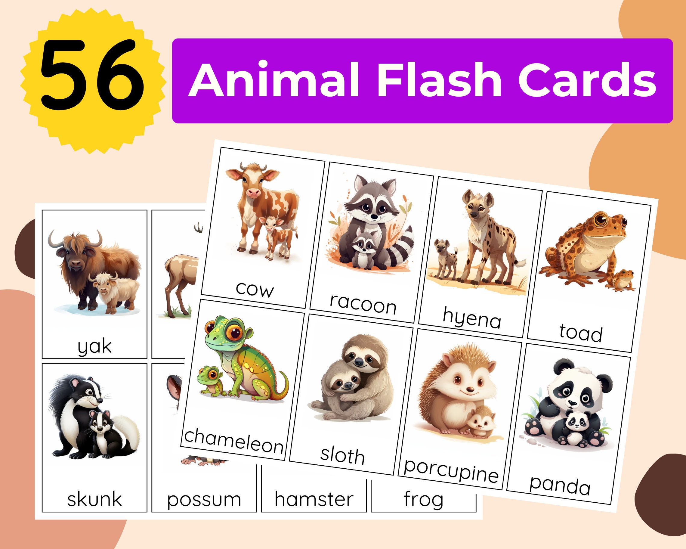 56 Animal Flash Cards, Montessori Cards, Nomenclature Flash Cards, PDF ...