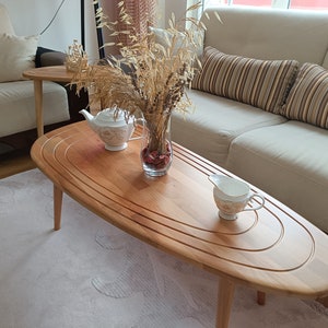 Wooden Oval Coffee Table Side Table, Rustic Mid Century Center Table ...