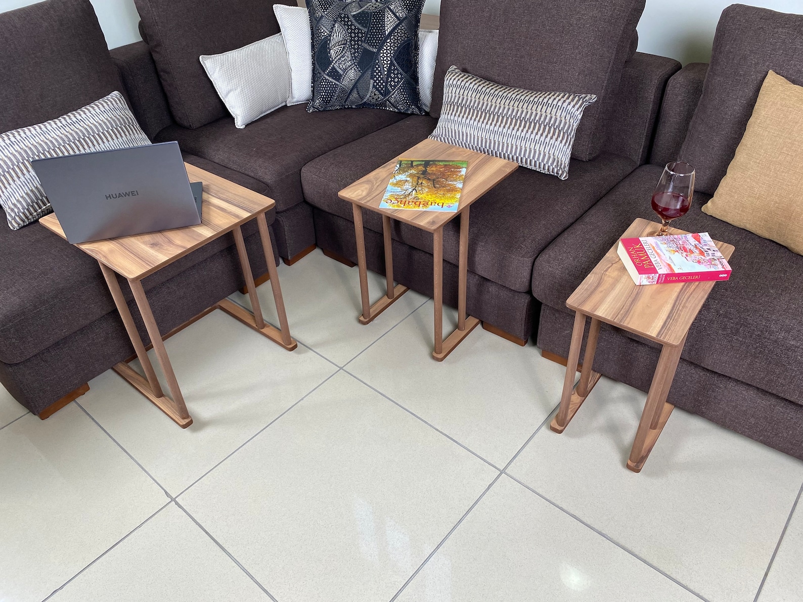 C Shaped Side Table Set With Rollers Walnut Nesting Tables - Etsy