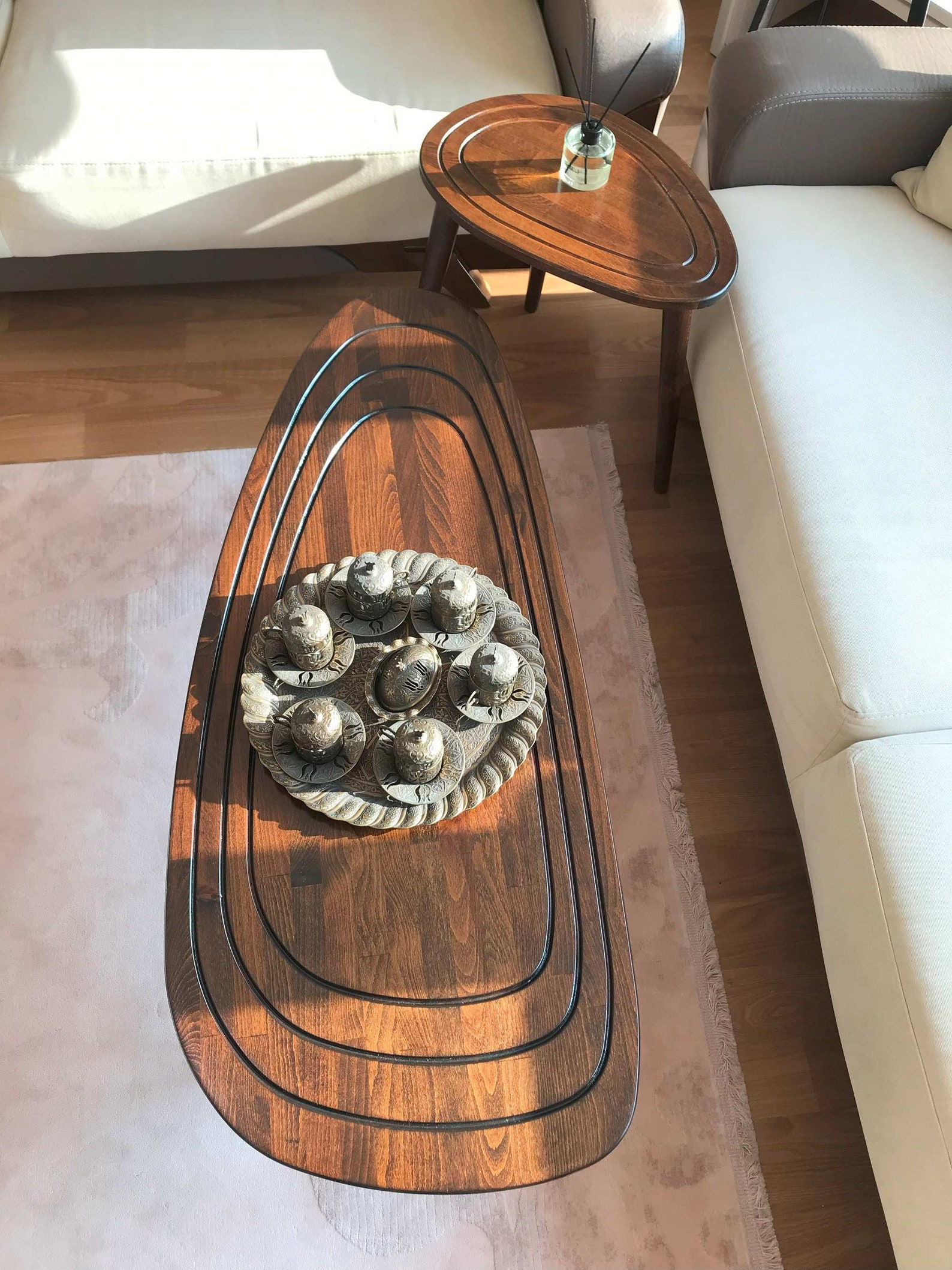 Wooden Oval Coffee Table Side Table, Rustic Mid Century Center Table ...