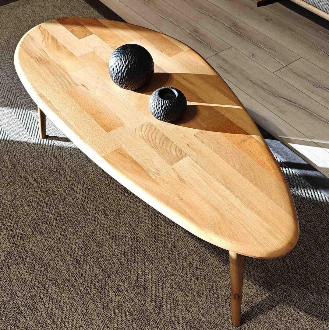 Asymmetrical Long Coffee Table, Modern Solid Wooden Large Table Set ...