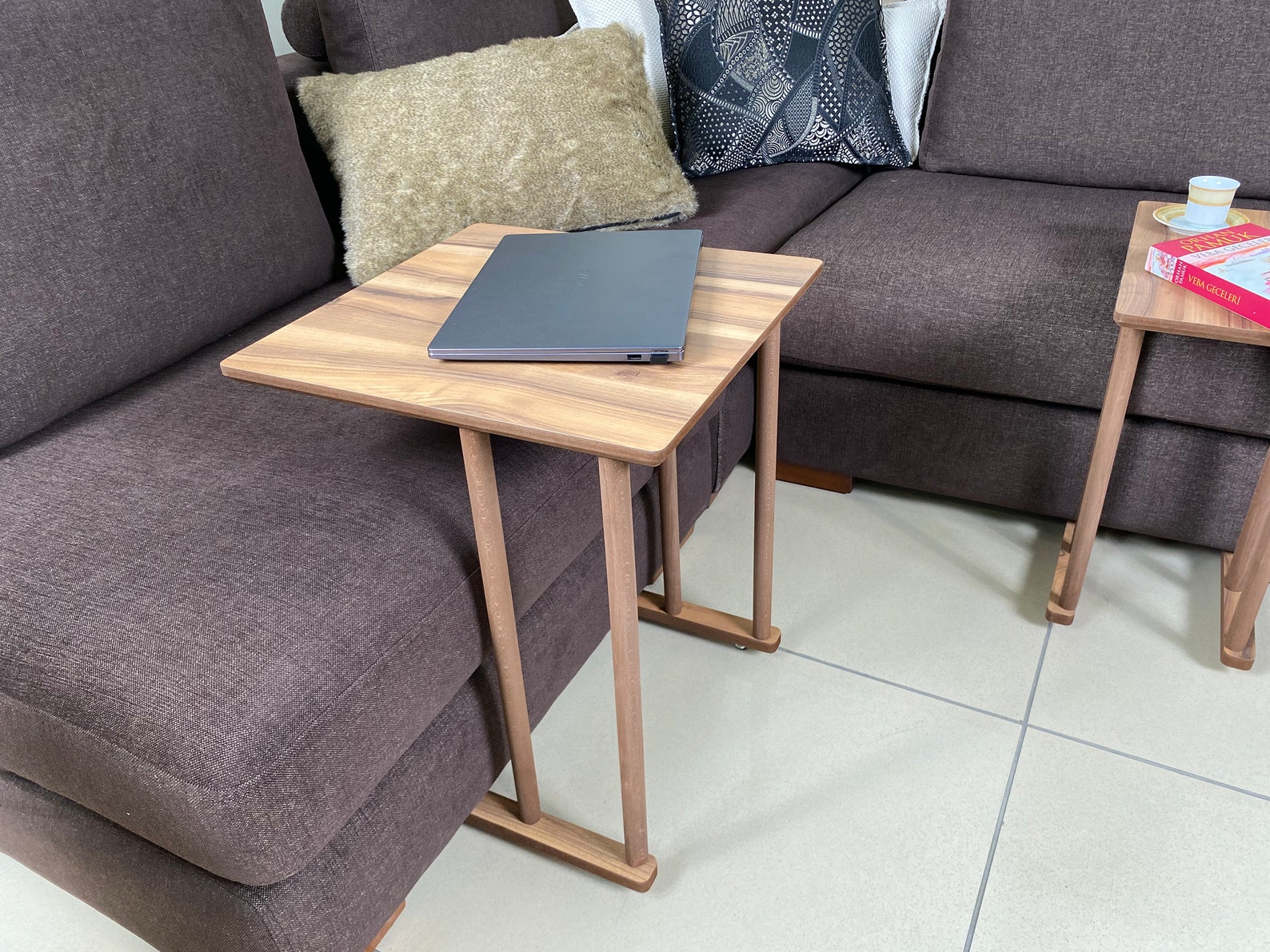 C Shaped Side Table Set With Rollers Walnut Nesting Tables - Etsy