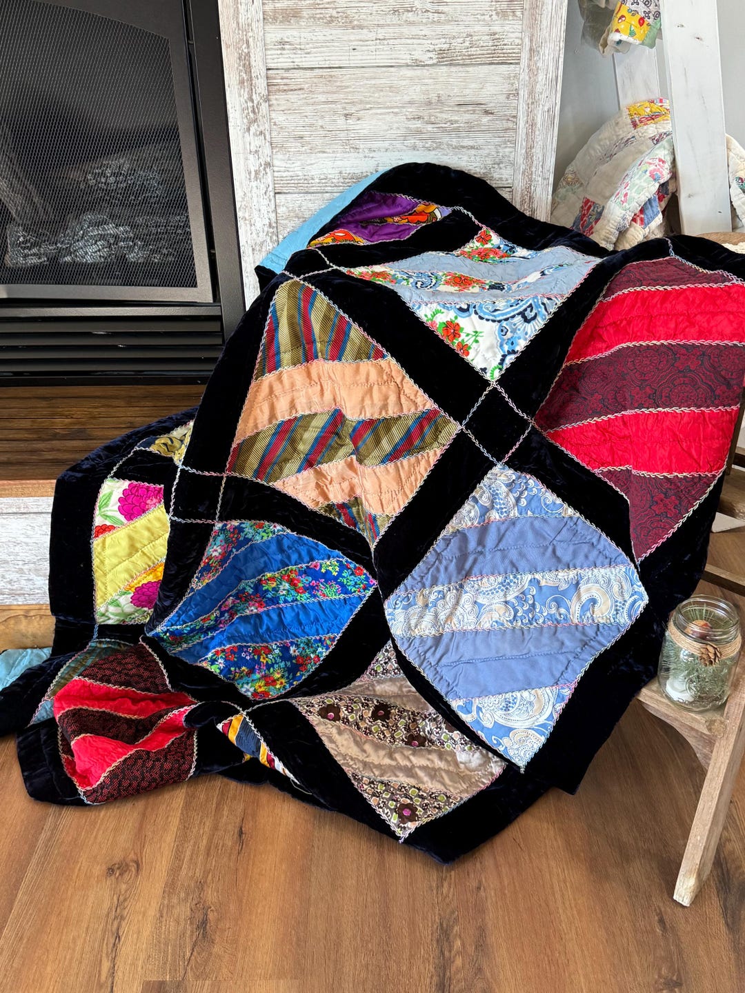 Hand-stitched Antique Velvet Patch Quilt: Colorful Lap Quilt (62x48) - Etsy