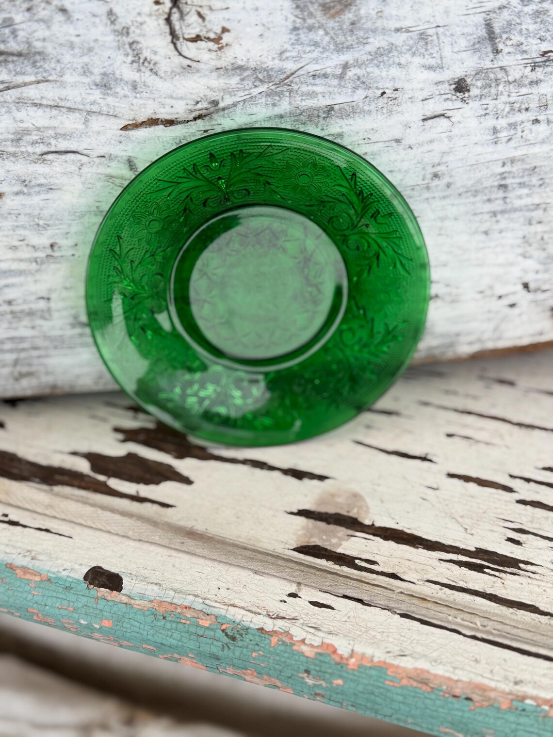 FOUR Antique Anchor Hocking Forest Green Oatmeal Glass Saucers 4.5" - Etsy