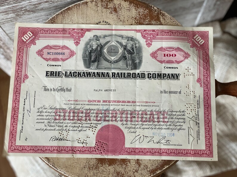 Old Railroad Paper Stock Certificate Vintage, Old Erie-lackawanna Stock ...