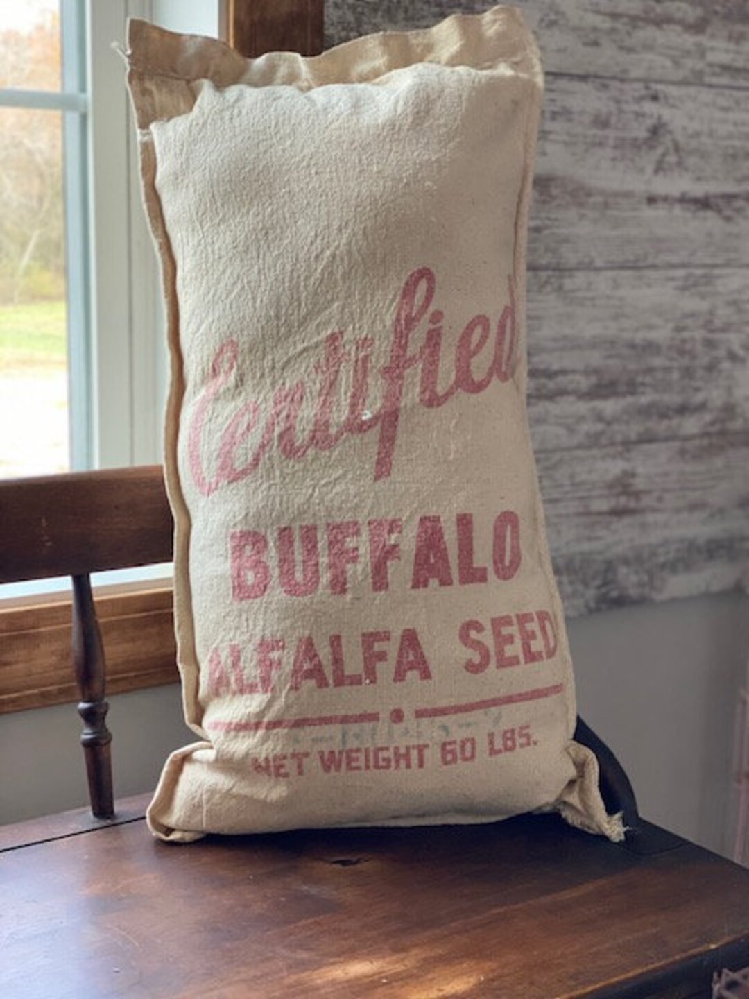 Antique Stuffed Grain Sack Pillow With Red-letter Advertisement ...