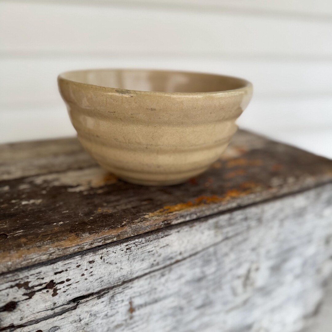 Vintage Primitive Ribbed Cream Crock Bowl - Farmhouse Kitchen Decor - Etsy