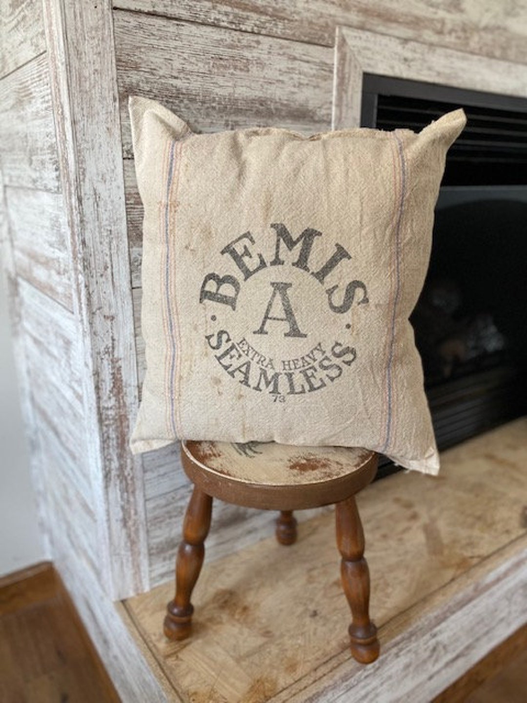 Vintage Farm Grain Sack Throw Pillow With Advertisement, Seamless Grain ...