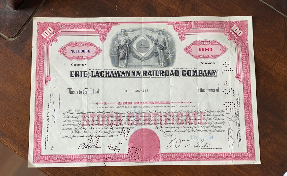 Old Railroad Paper Stock Certificate Vintage, Old Erie-lackawanna Stock ...