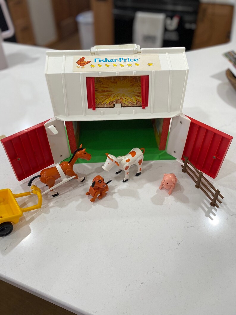 Vintage Fisher Price Barn Set With Animals, Farm Toy FP Toy Barnyard ...