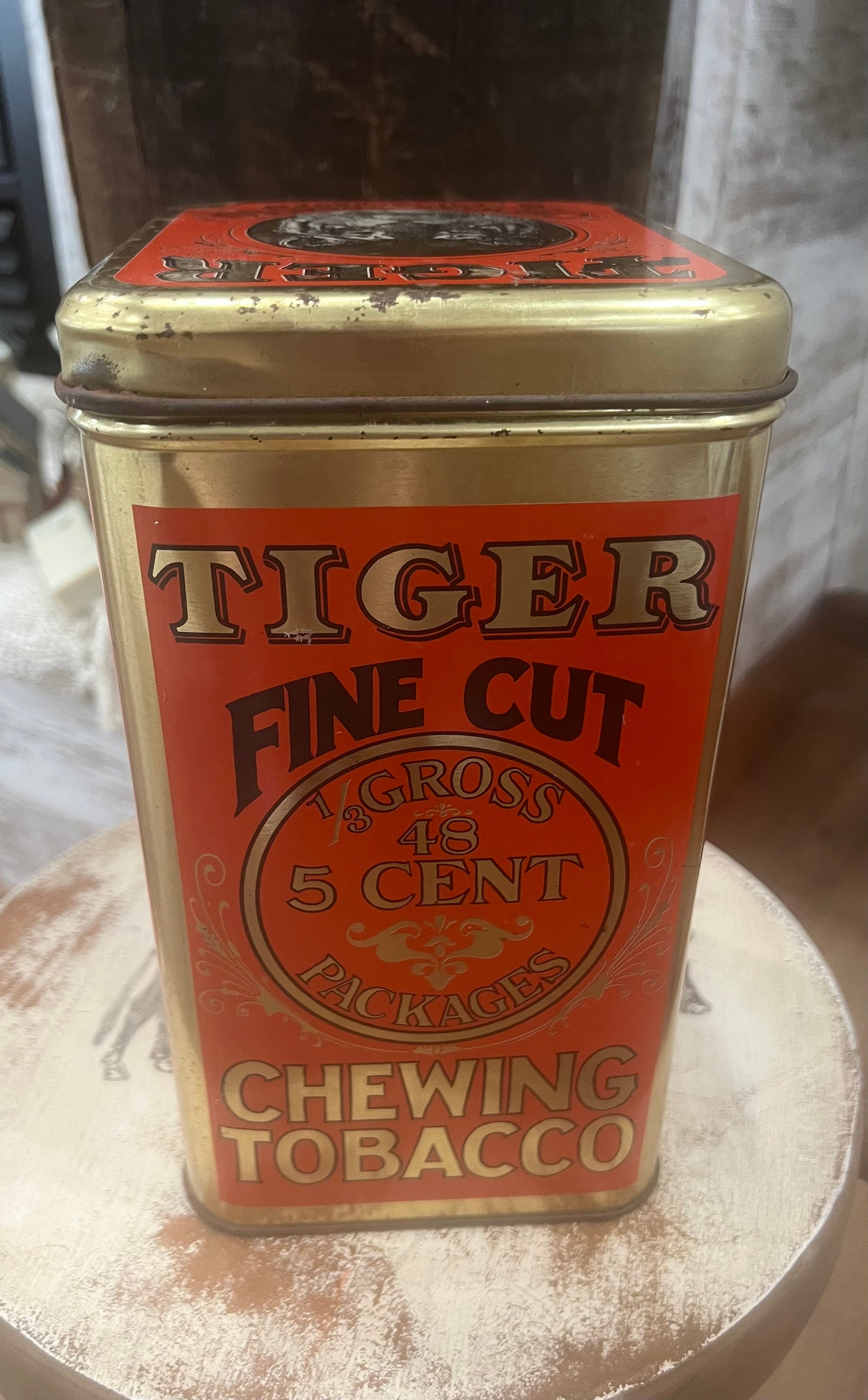 Vintage Tiger Graphic Advertising Chewing Tobacco Tin, Metal Snuff Can ...