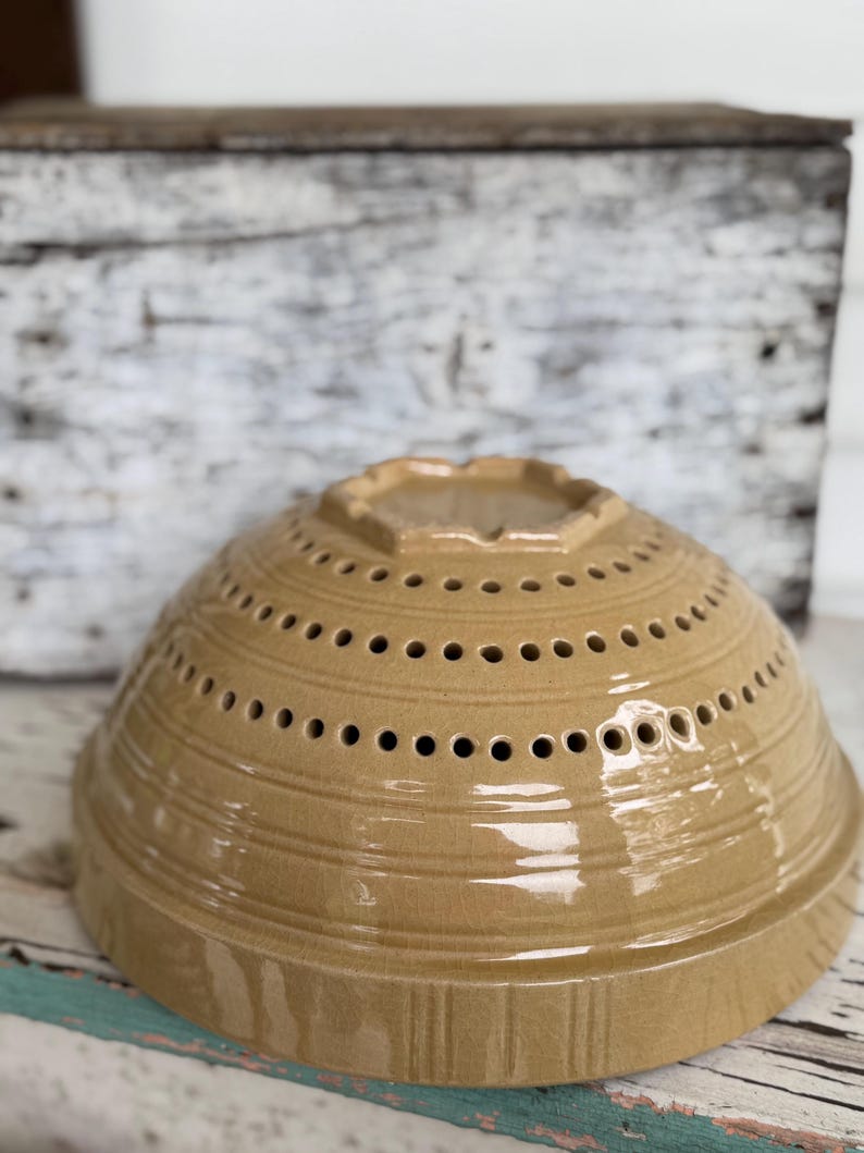 Antique French Yellowware Colander - Early Primitive Kitchen Bowl ...