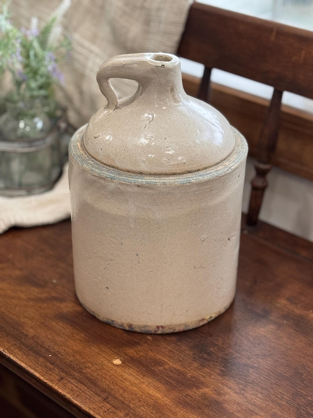 Antique Primitive Jug Stoneware Neutral Salt Glaze Stoneware Crock ...