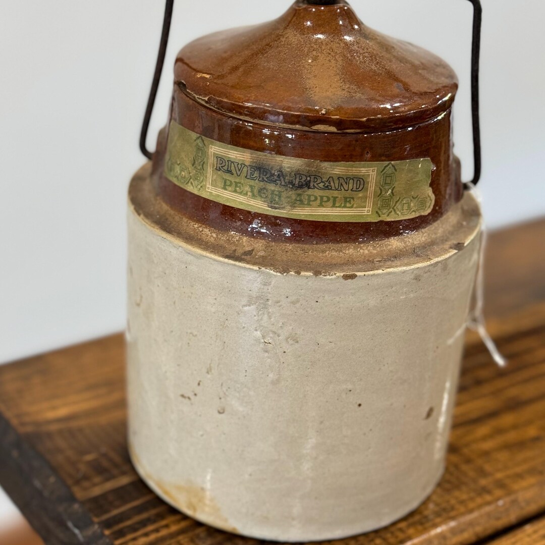 Antique Stoneware Crock With Lid & Bail, Old Crock With Original Stamp ...