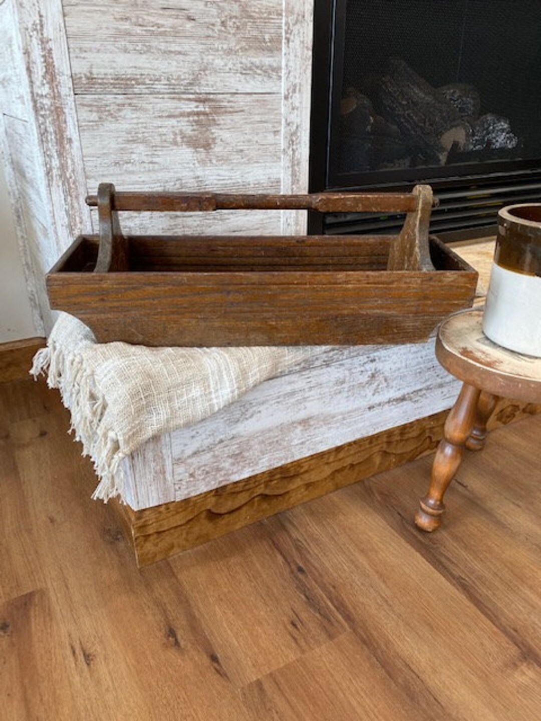 Vintage Wood Tote Tray With Handle, Wooden Carrier, Farmhouse Decor ...