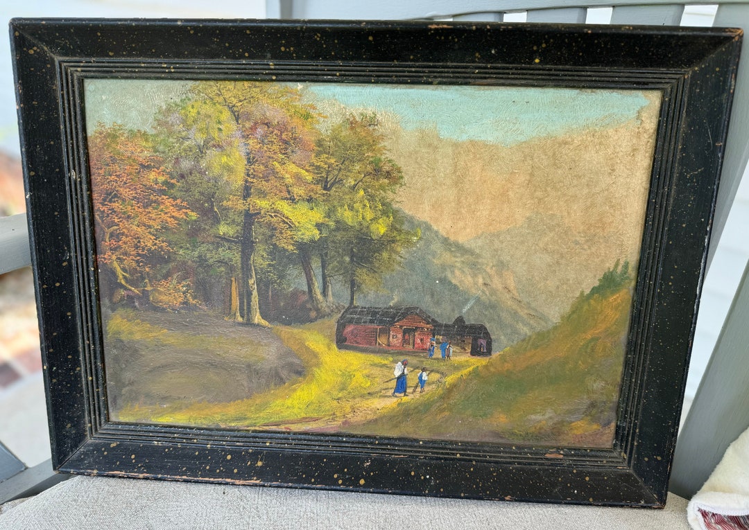 Vintage Black Memorabilia Painting Picture, Antique Signed Painted ...