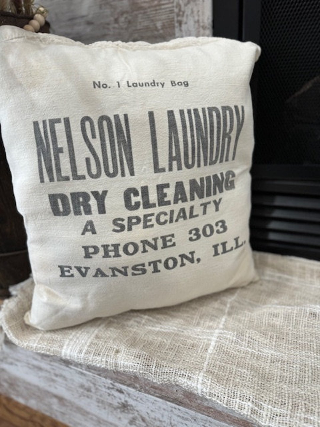 Laundry Advertisement Pillow With Black Letters Made With Vintage ...