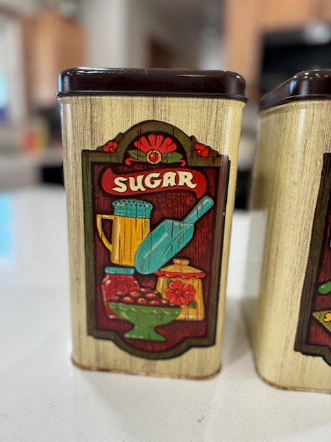 Vintage Kitchen Canister Set of FOUR, Sugar Flour Tea Coffee Set, Brown ...