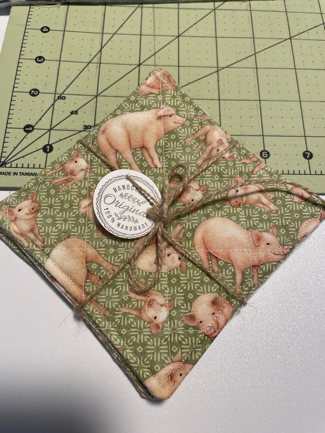 Cotton Quilted Pig Coasters. - Etsy
