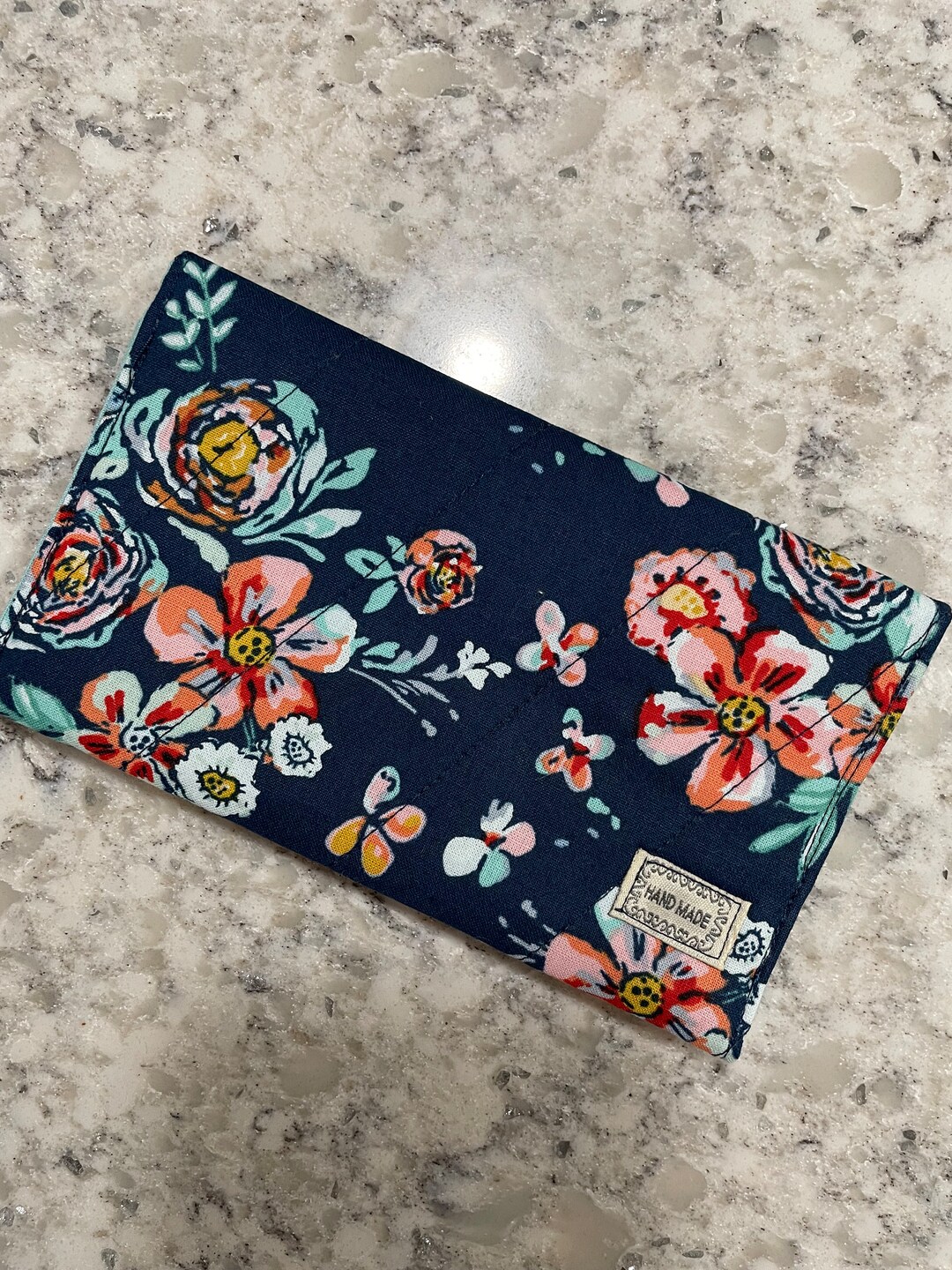 Navy Floral Fabric Checkbook Cover - Etsy