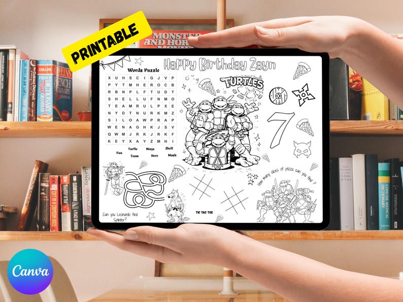 Ninja Turtles Coloring Page | Personalized Kids Placemat | Printable ...