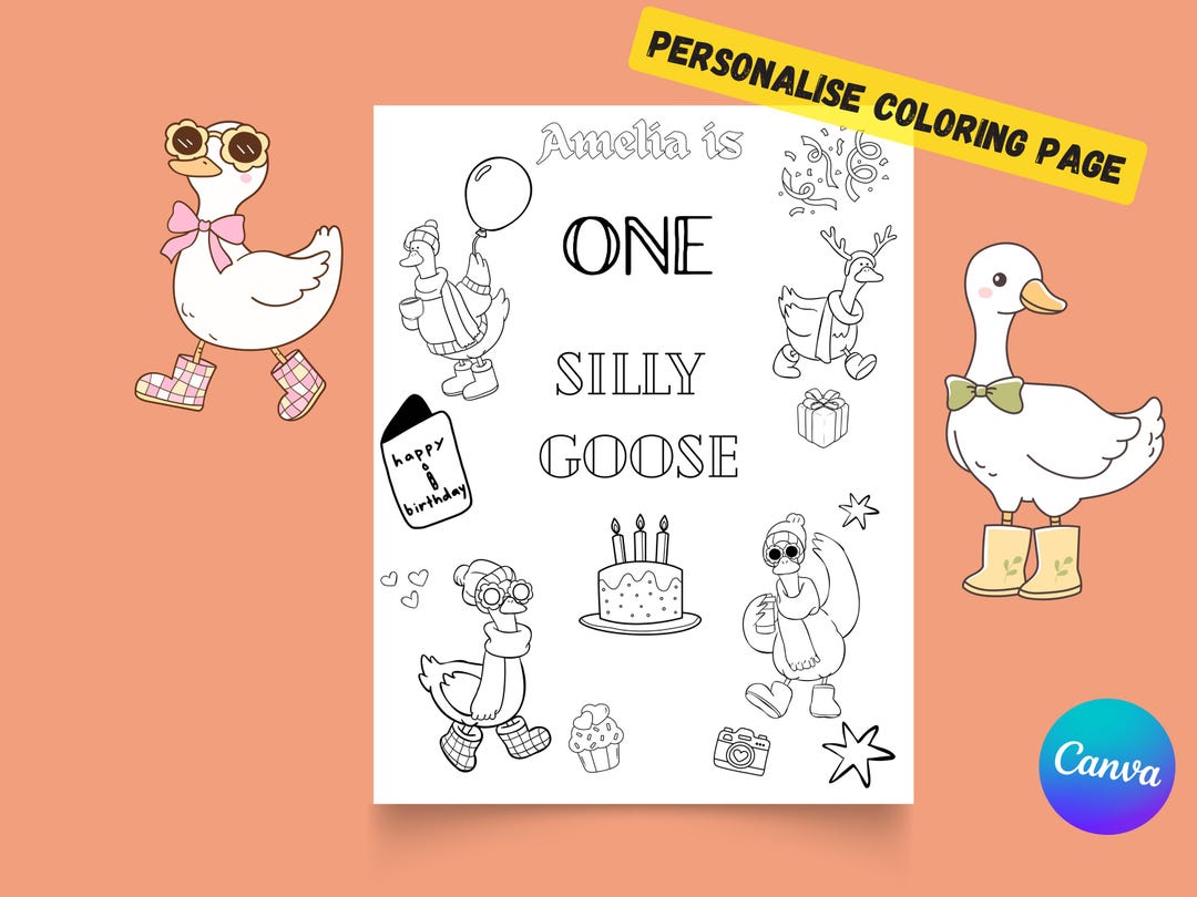 One Silly Goose Coloring Page| Princess Birthday Party Placemat (PDF ...