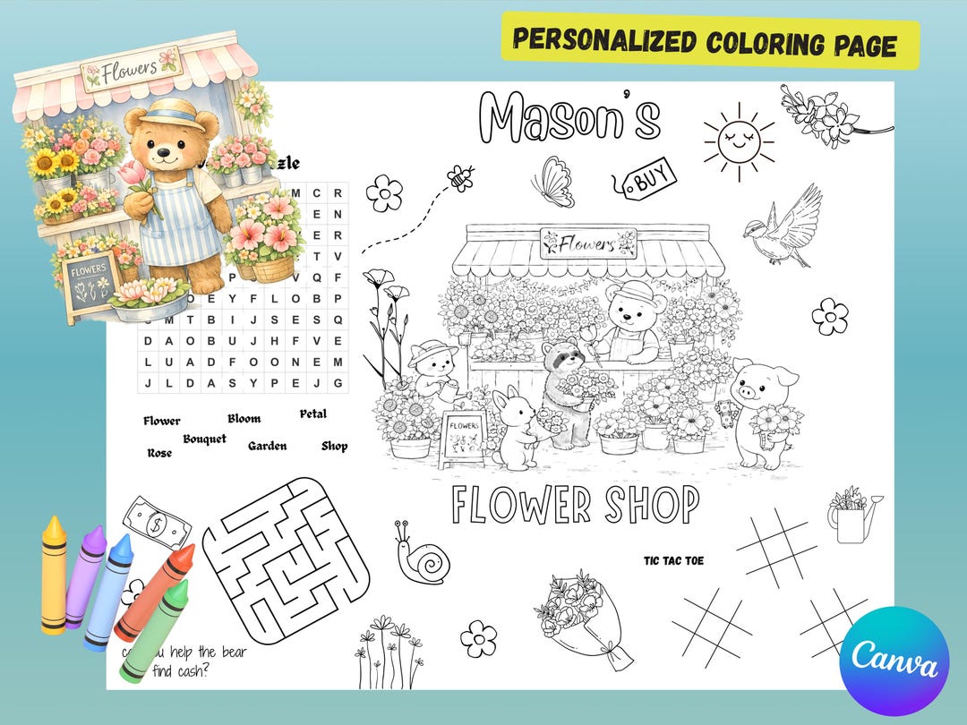 Flower Shop Coloring Page for Kids | Printable Kids Activity Sheet - Etsy