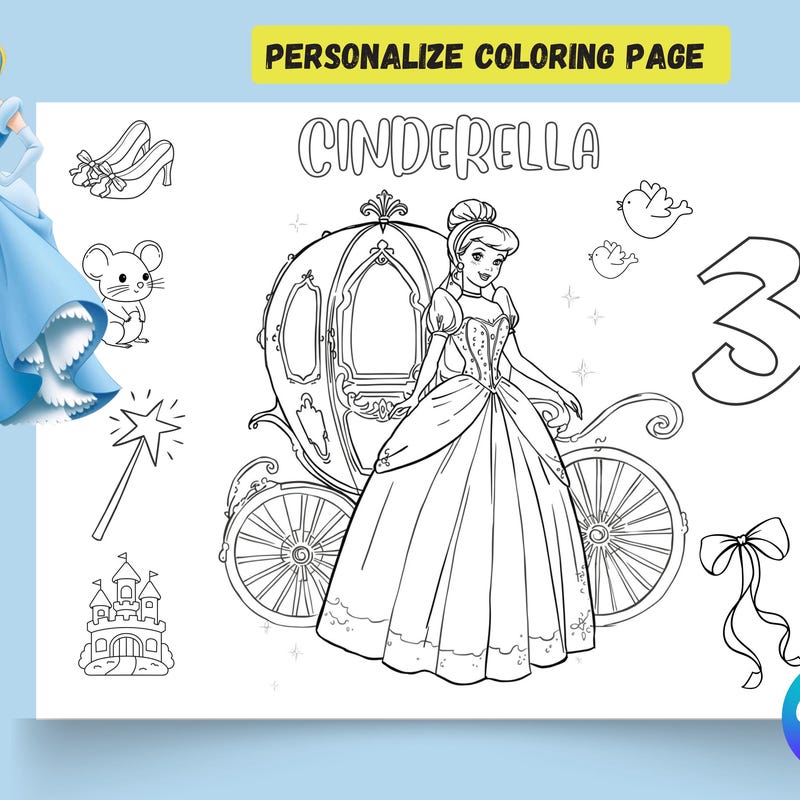 Cinderella Coloring Pages - Etsy
